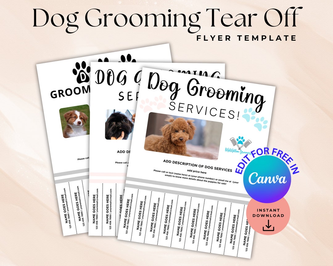 Editable Dog Grooming Marketing Flyer, Dog Groomer Tear off Flyer,dog ...