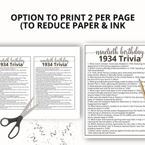 1934 Trivia Game, 90th Birthday Party Games, Born in 1934 Game, 1934 ...