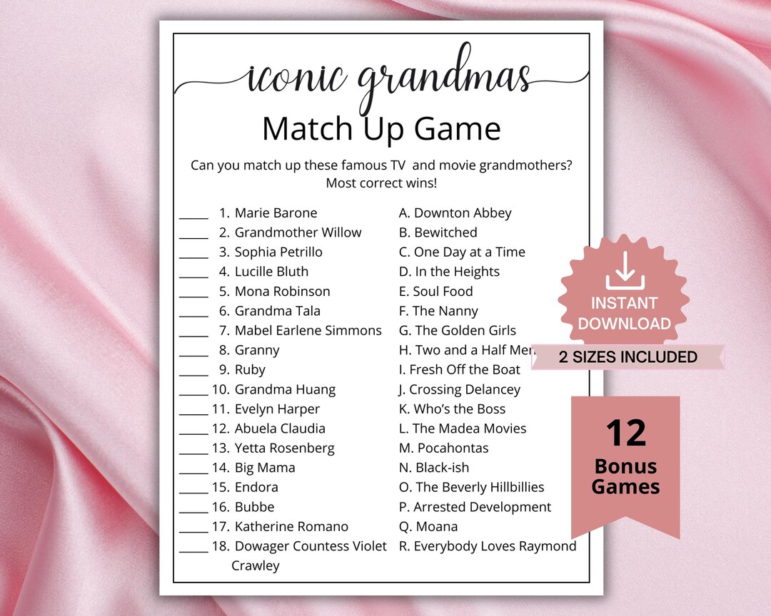 Iconic Grandma Trivia Game,printable Grandparents Day Game,famous TV ...