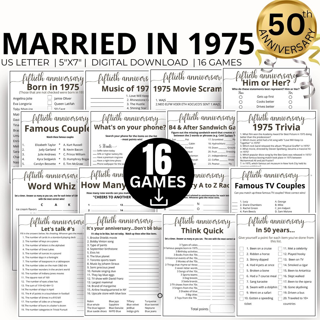 50th Wedding Anniversary Games, Married in 1975 Game, 1975 Golden ...