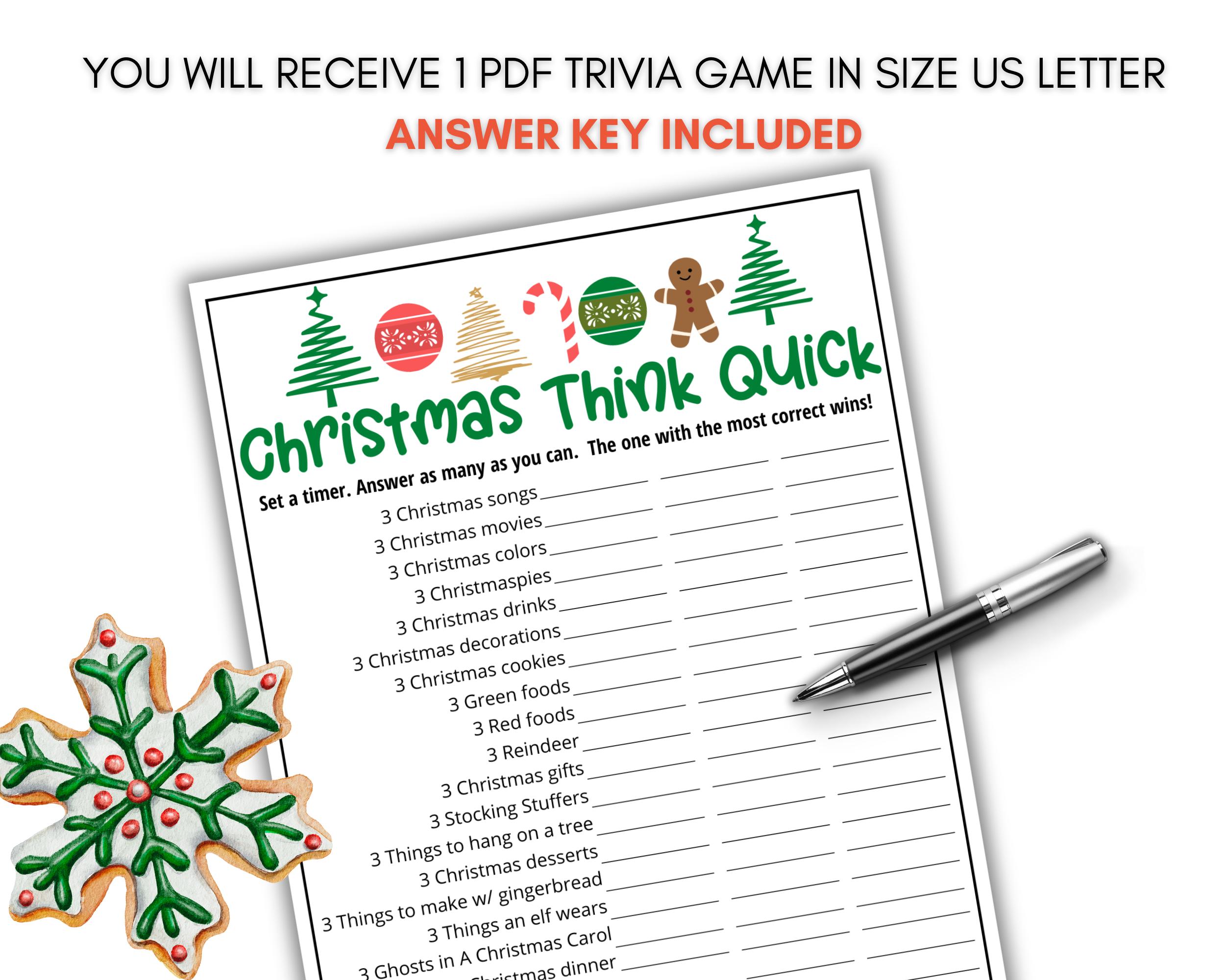 Christmas Think Quick Trivia Game, Friendsmas Fast Thinking Game ...