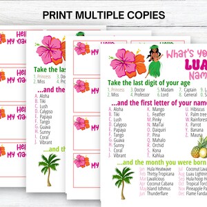 What's Your Luau Name Game WITH NAMETAGS + SIGN, Hawaiian Party Game ...