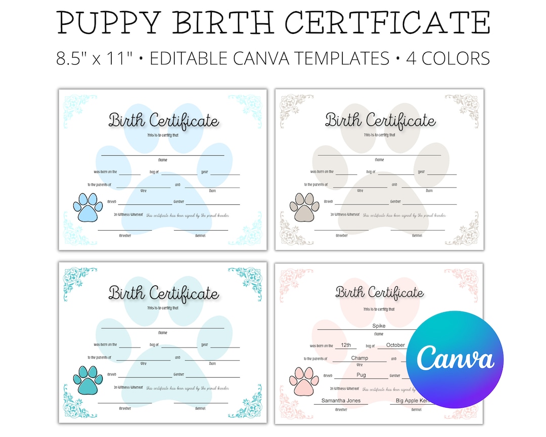 Editable Puppy Birth Certificate, Dog Birth Certificate, Breeder Forms ...