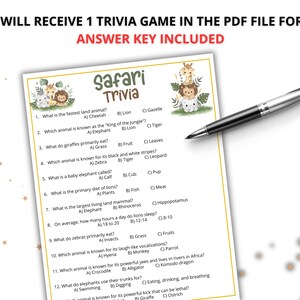Safari Trivia Game, Printable Animal Game for Kids & Adults, Safari ...