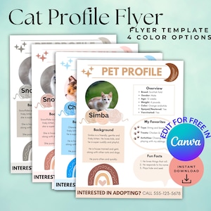 Editable Pet Profile CANVA Template, Cat Adoption Marketing Flyer ...
