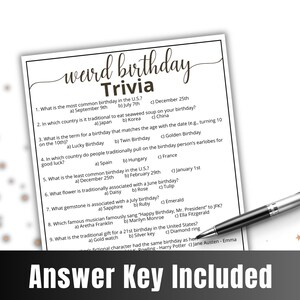 Birthday Trivia Game, Crazy Weird Birthday Quiz, Printable Game for ...