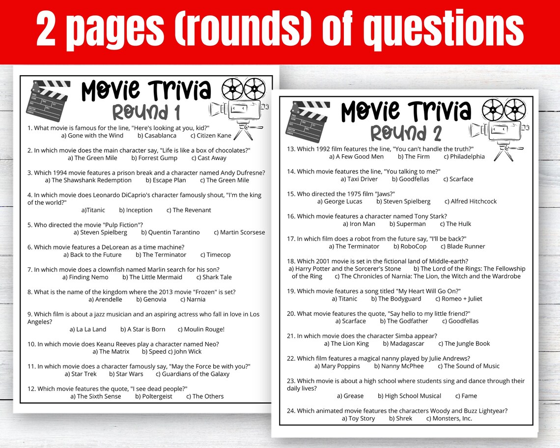 Movie Trivia Game, Silver Screen Quiz Party, Movie Quotes Trivia ...