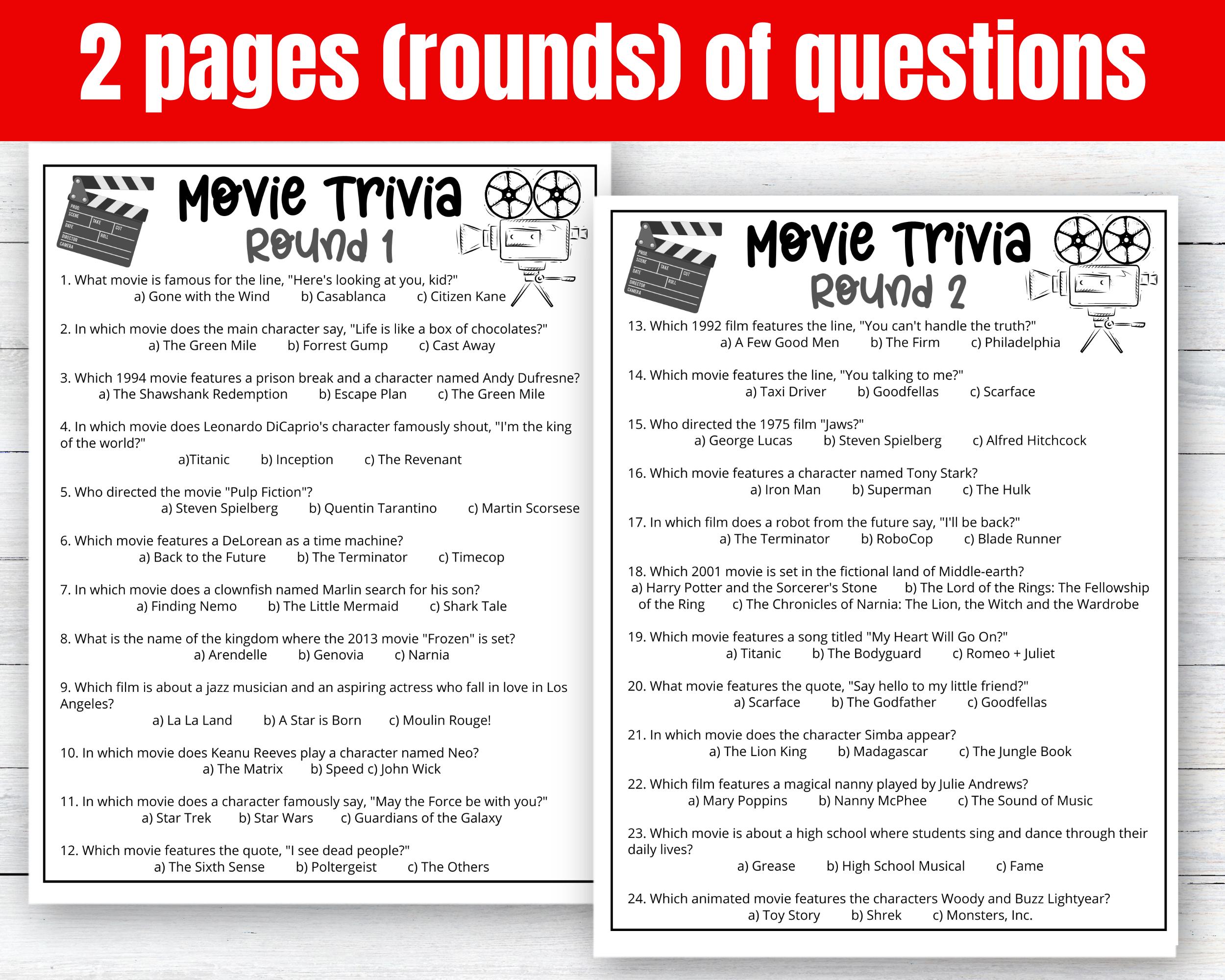 Movie Trivia Game, Silver Screen Quiz Party, Movie Quotes Trivia ...