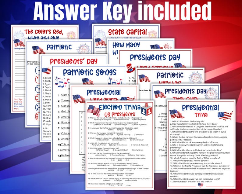 Presidents' Day Game Bundle, Mega Presidents Day Trivia,patriotic Songs ...