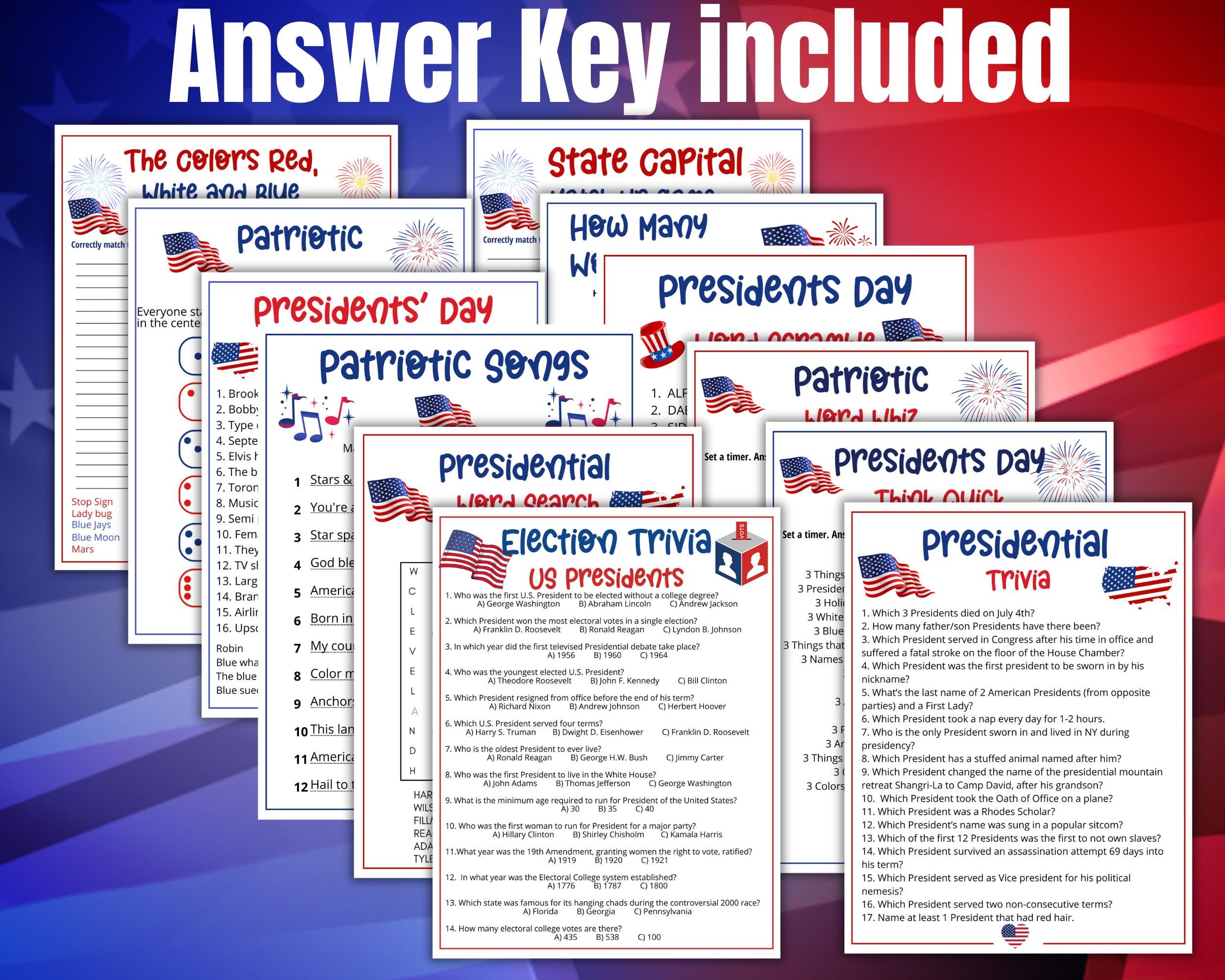 Presidents' Day Game Bundle, Mega Presidents Day Trivia,patriotic Songs ...