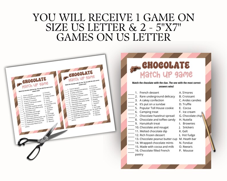 Chocolate Match Game, Chocolate Party Quiz Game, Sleepover Game, Family ...