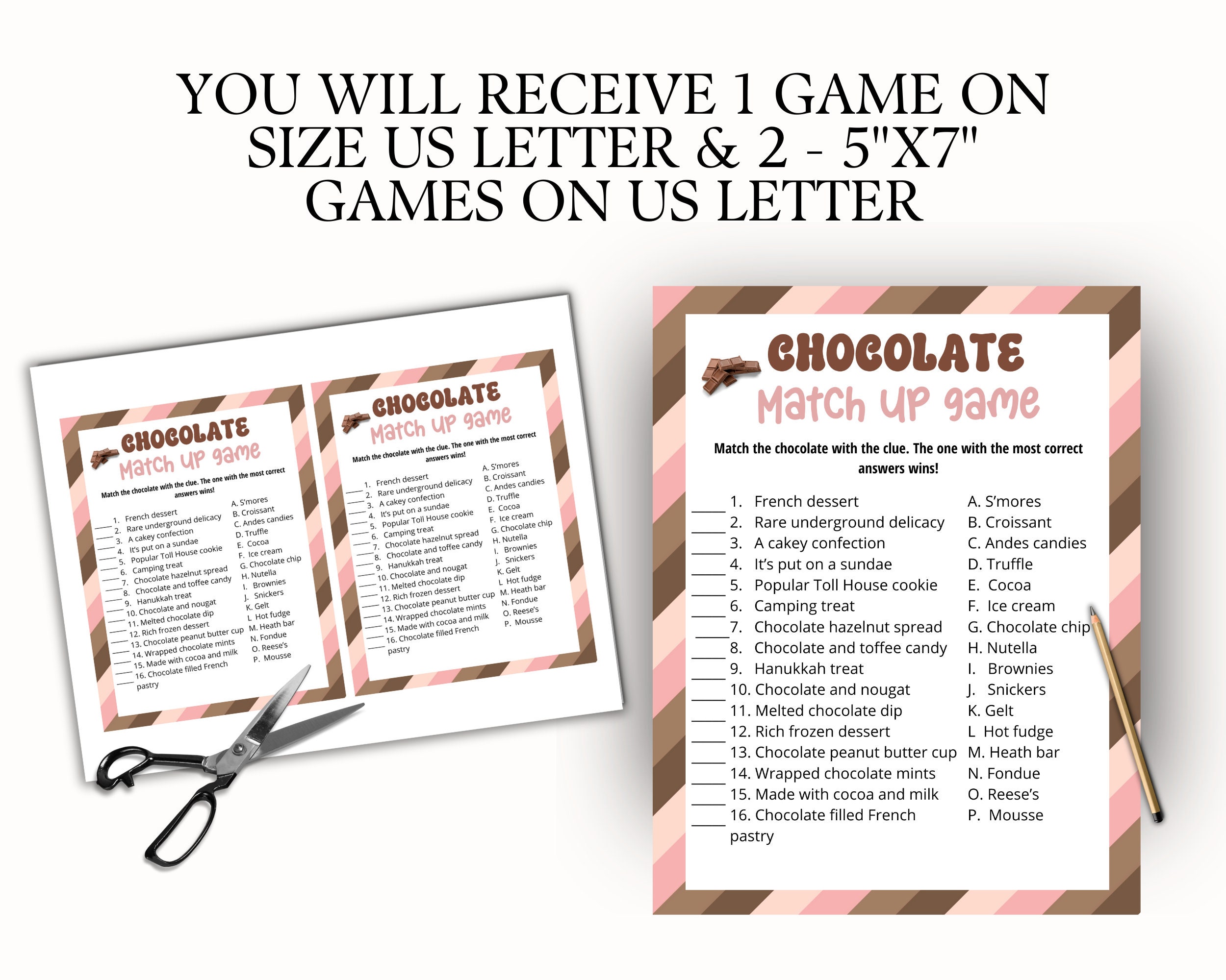 Chocolate Match Game, Chocolate Party Quiz Game, Sleepover Game, Family ...