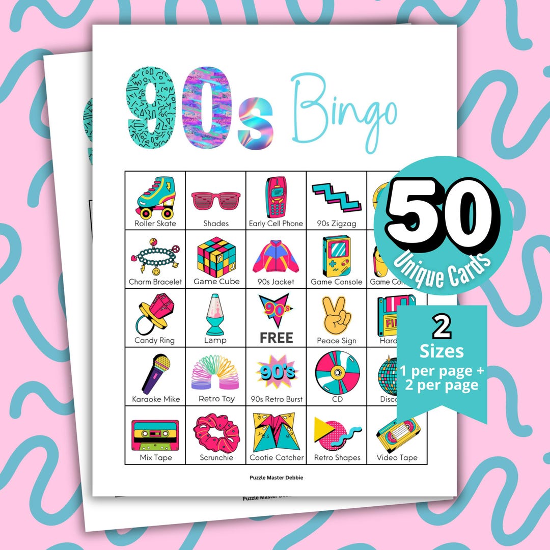 90s Bingo Game,nineties Theme Birthday Party Games,nostalgic Retro 90s ...