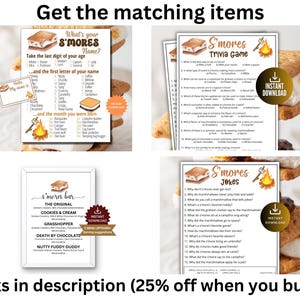 What's Your S'mores Name Game WITH NAMETAGS + SIGN, Smores Party Game ...