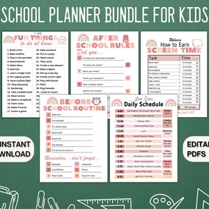 Editable School Planner Kids Printable, Back to School Bundle, Screen ...