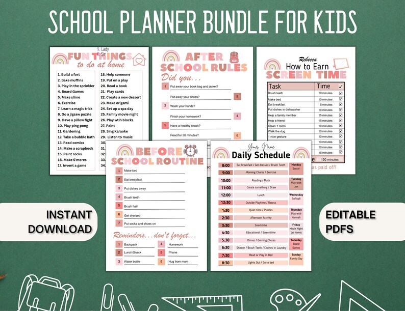 Editable School Planner Kids Printable, Back to School Bundle, Screen ...