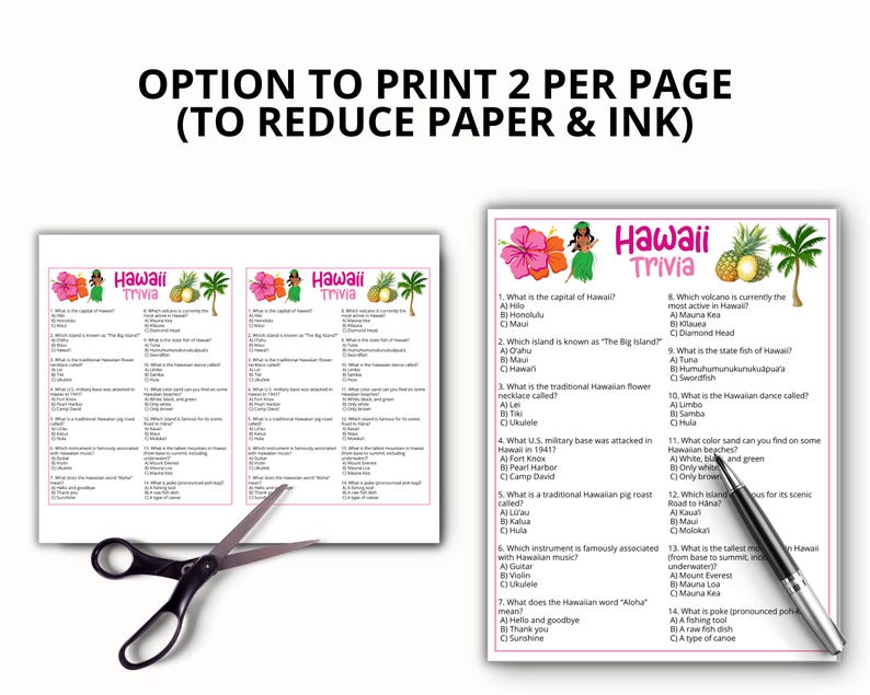 Hawaii Trivia Game, Printable Luau Game for Kids & Adults,tropical Baby ...