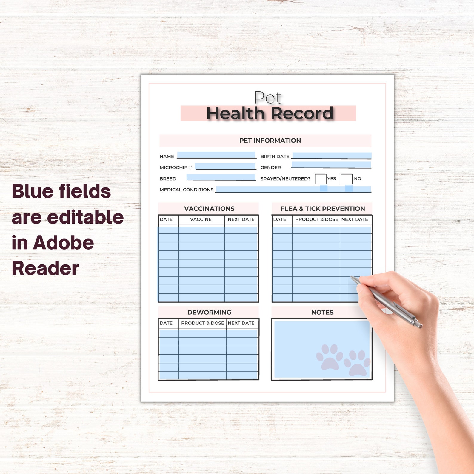 Pet Health Record, Dog Breeder Forms, Dog Owner Template, Editable Dog ...