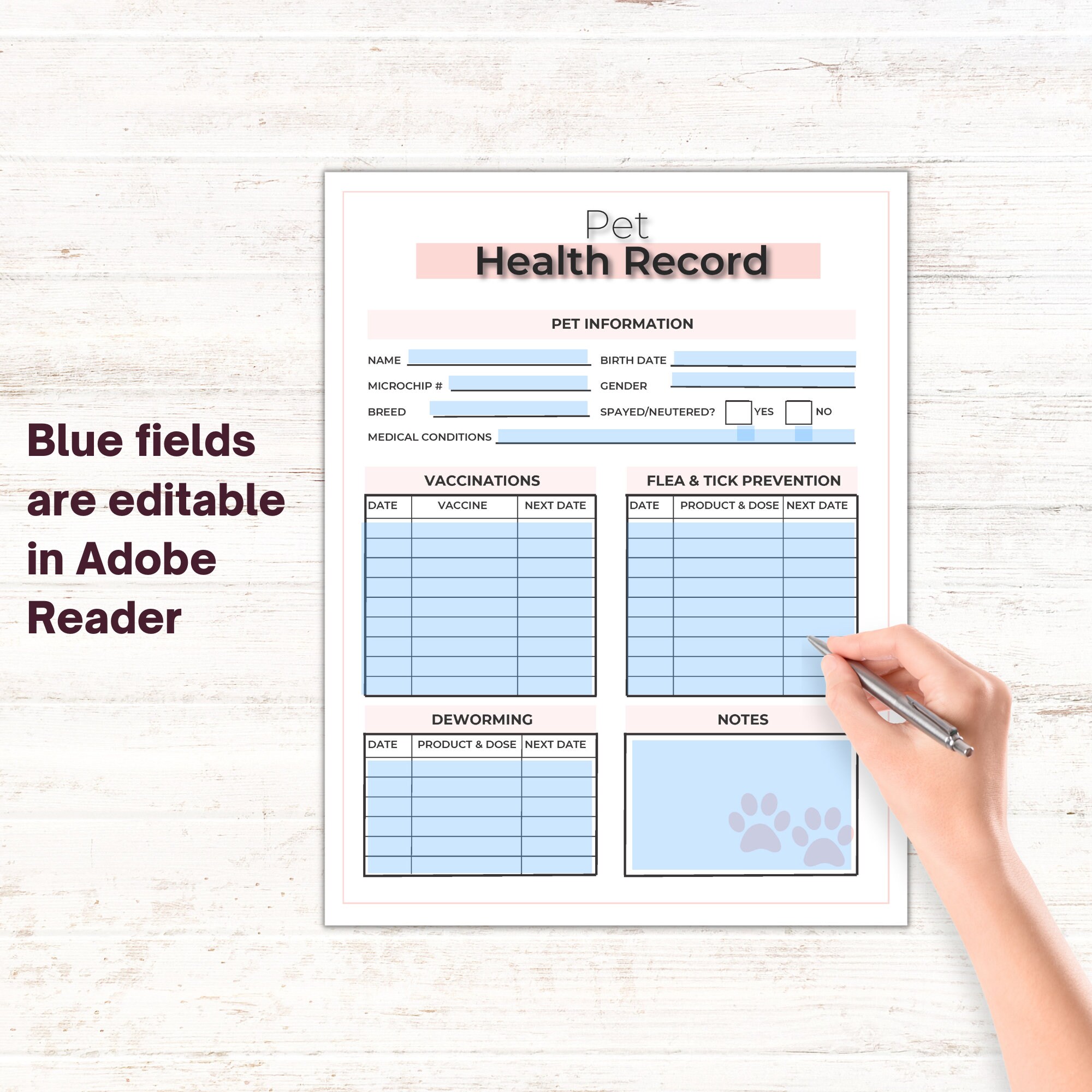 Pet Health Record, Dog Breeder Forms, Dog Owner Template, Editable Dog ...