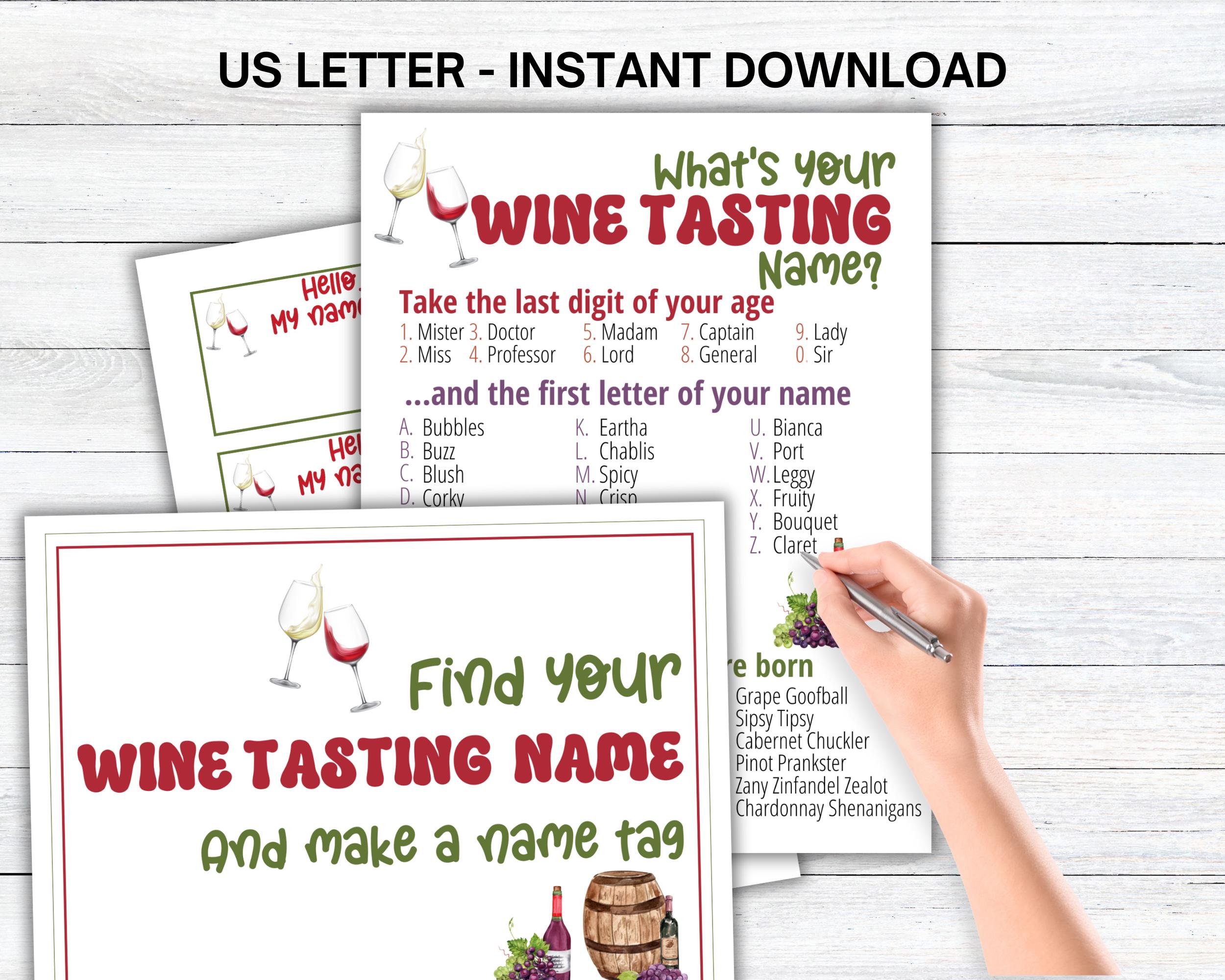 What's Your Wine Tasting Name Game WITH NAMETAGS + SIGN, Bridal Party ...