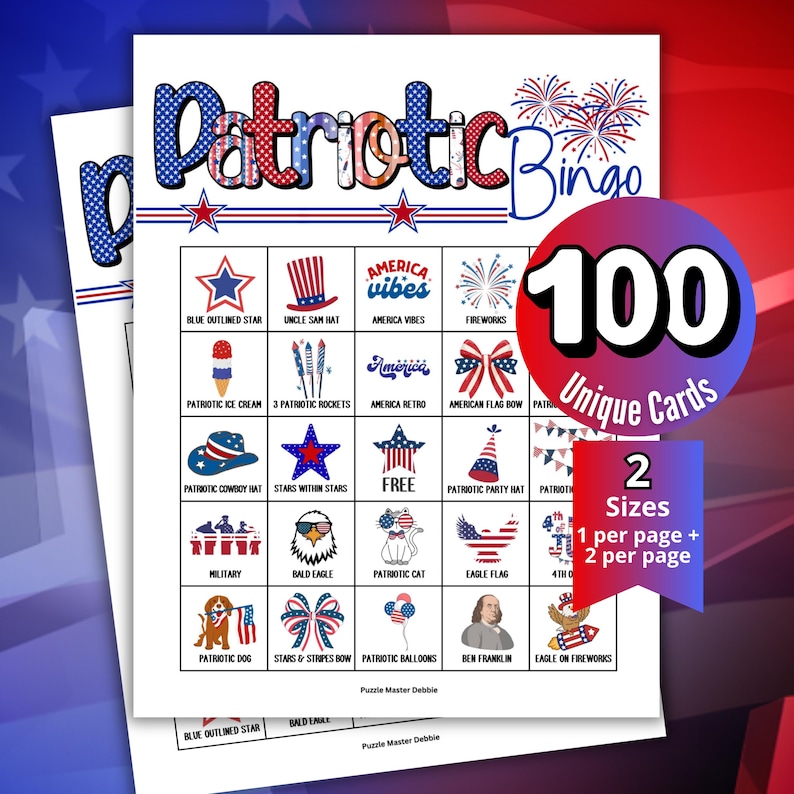 Patriotic Bingo Game, Memorial Day Party, American Bingo Cards ...