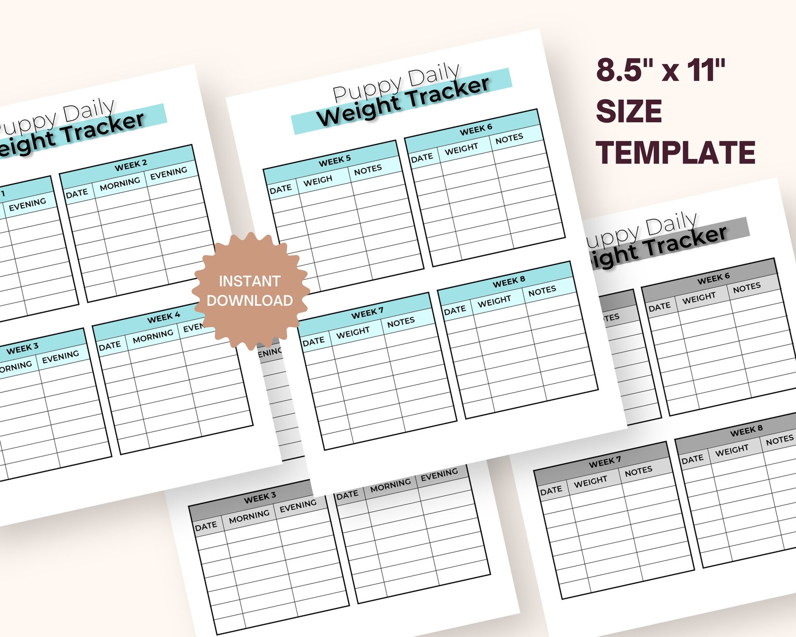 Puppy Daily Weight Tracker - Editable PDF, Dog and Puppy Weight Records ...