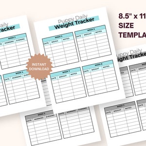 Puppy Daily Weight Tracker - Editable PDF, Dog and Puppy Weight Records ...