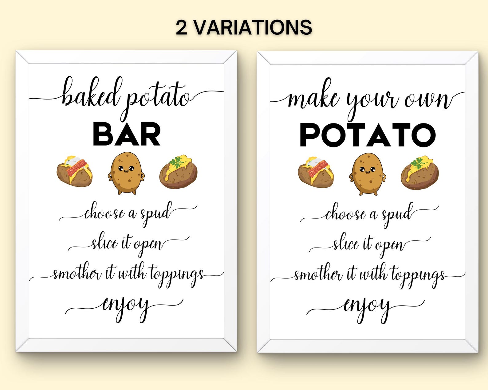 Potato Bar Station Sign & Table Cards, Make Your Own Potato Signs ...