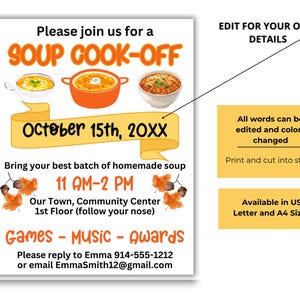 Editable Soup Cook-off Flyer, Fall Work Competition, Winter Soup ...