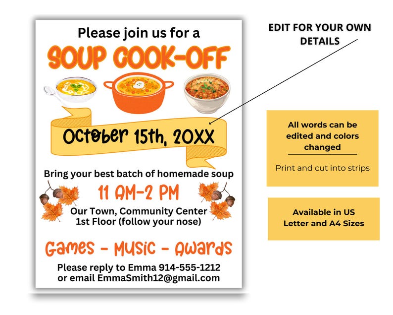 Editable Soup Cook-off Flyer, Fall Work Competition, Winter Soup ...