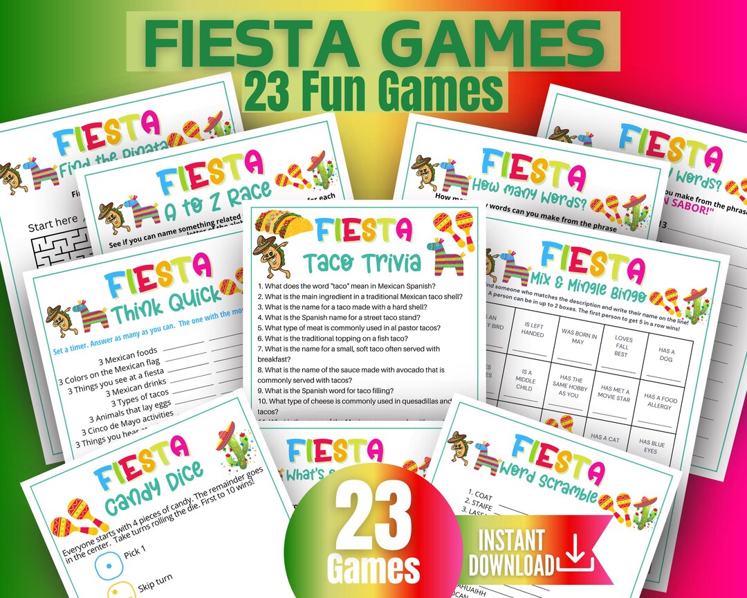 Fiesta Trivia Game Bundle,23 Mexican Taco Fiesta Games,quinceañera ...