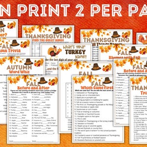 Thanksgiving Game Bundle, Fall Trivia Games, 52 Fun Printable Games for ...