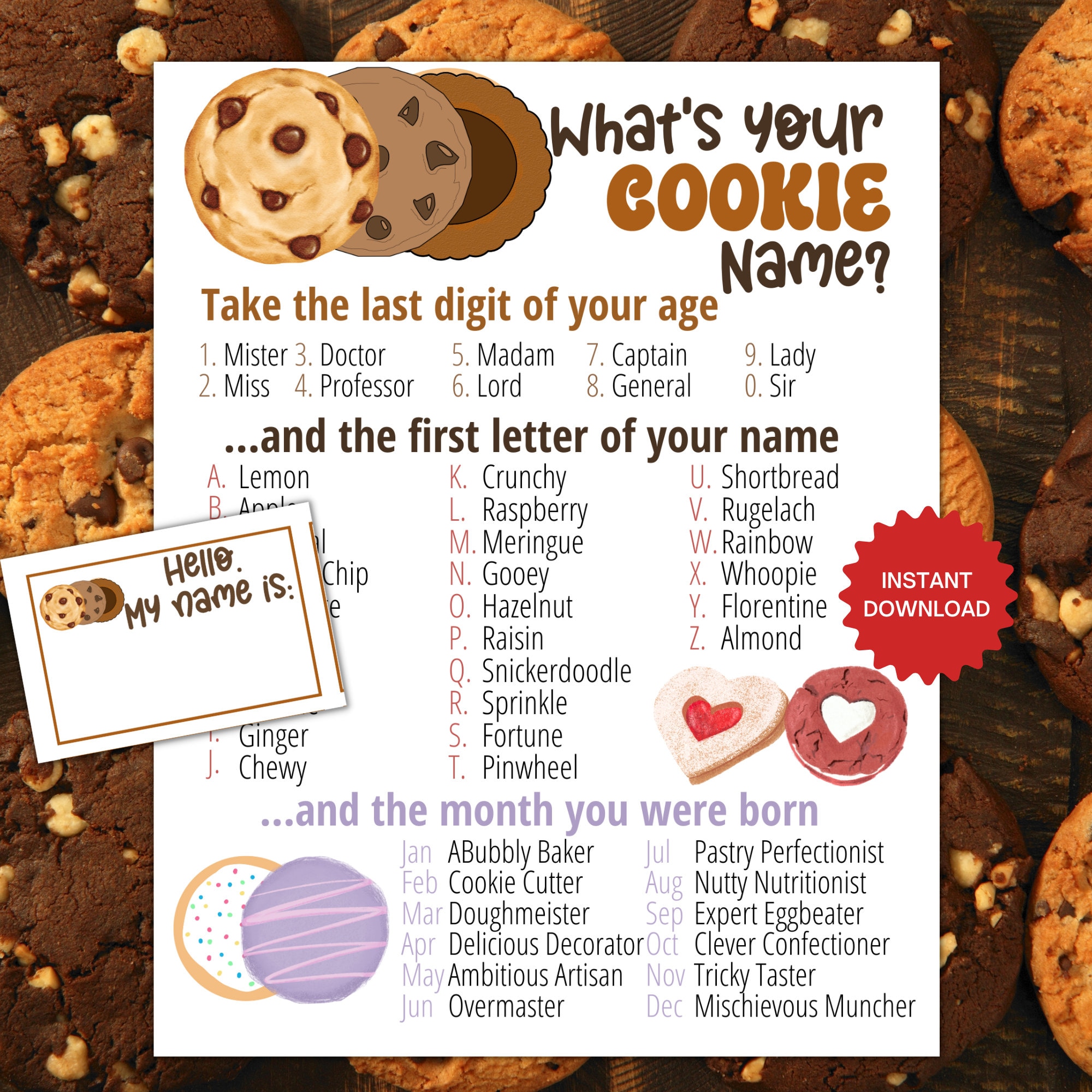 What's Your Cookie Name Game WITH NAMETAGS SIGN Cookie - Etsy