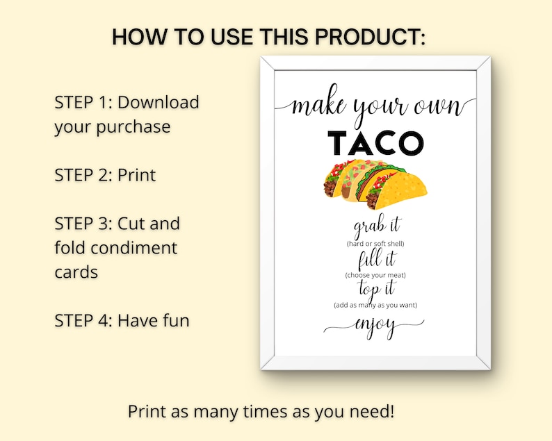 Taco Bar Station Sign & Table Cards, Make Your Own Taco Signs, Tex-mex ...