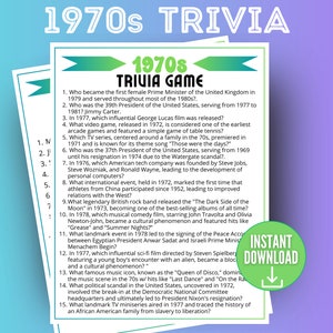 1970s Decade Trivia Game, Trivia Questions, 70s Trivia Quiz, 1970s ...