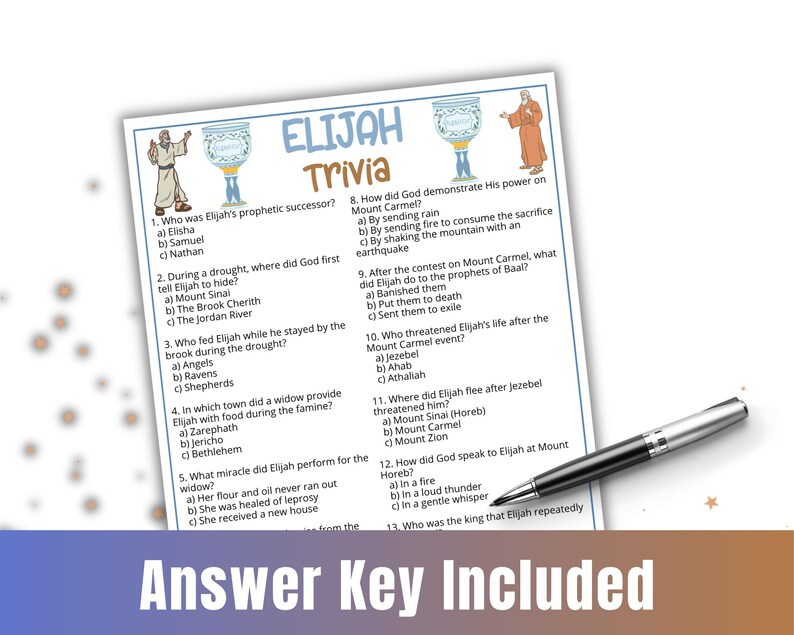 Elijah the Prophet Trivia Game for Kids, Sunday School Bible Games, Old ...