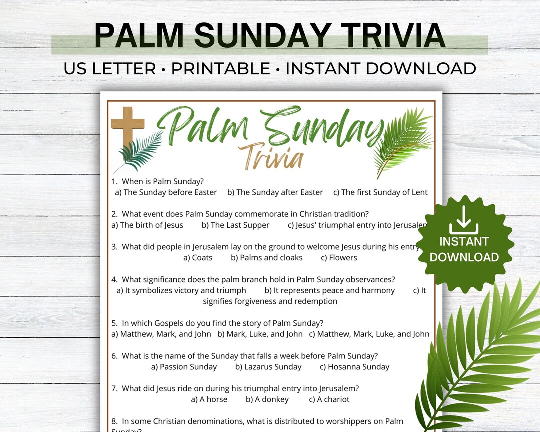 Palm Sunday Trivia, Holy Week Game Quiz, Sunday School Printable ...