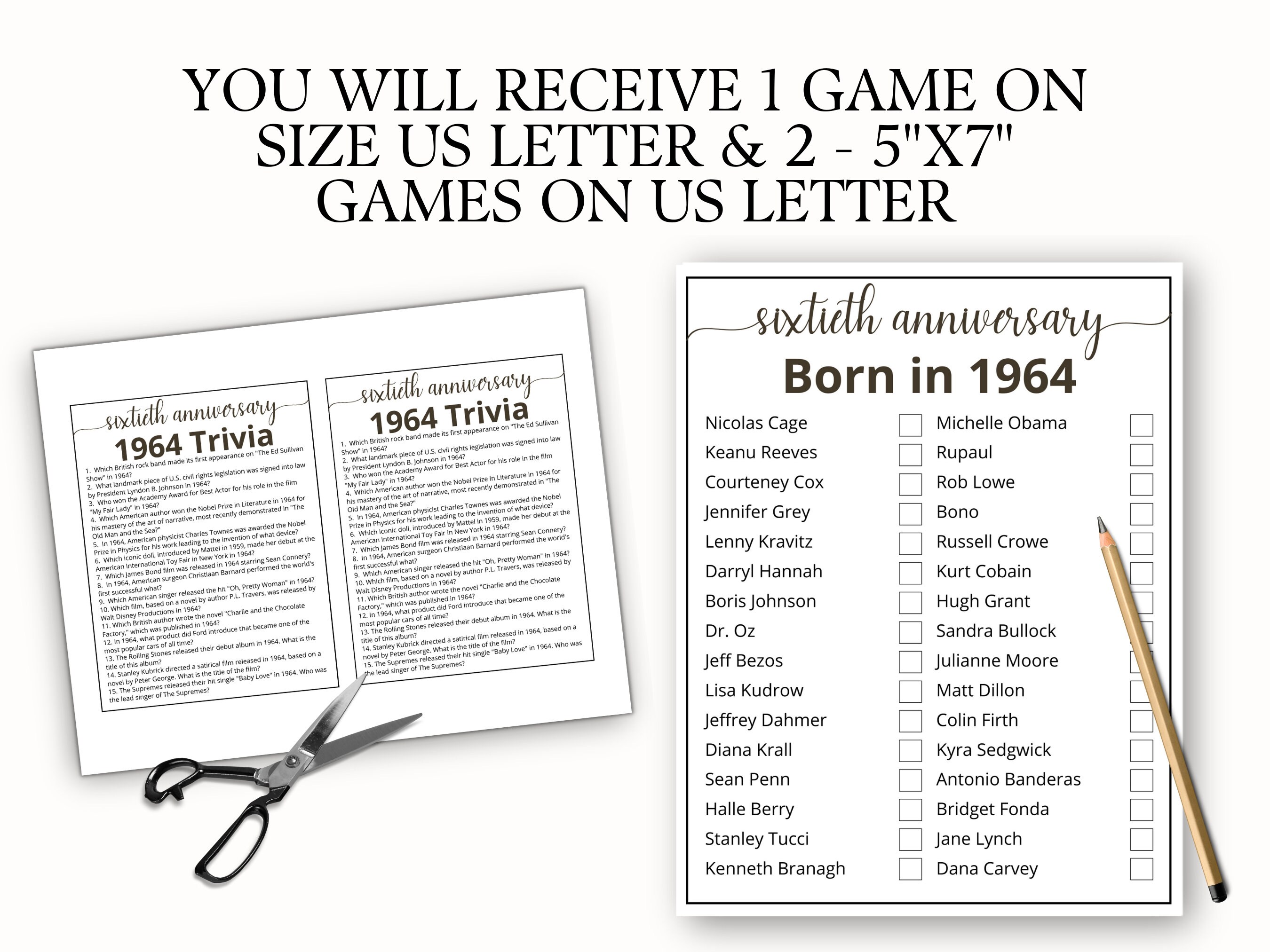 60th Wedding Anniversary Games, Married in 1964 Game, 1964 Anniversary ...