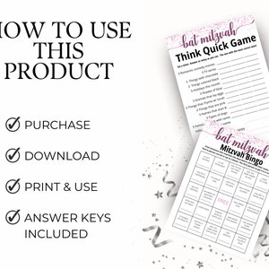 Bat Mitzvah Games, 6 Game Bundle, Bat Mitzvah Favors, Birthday Party ...