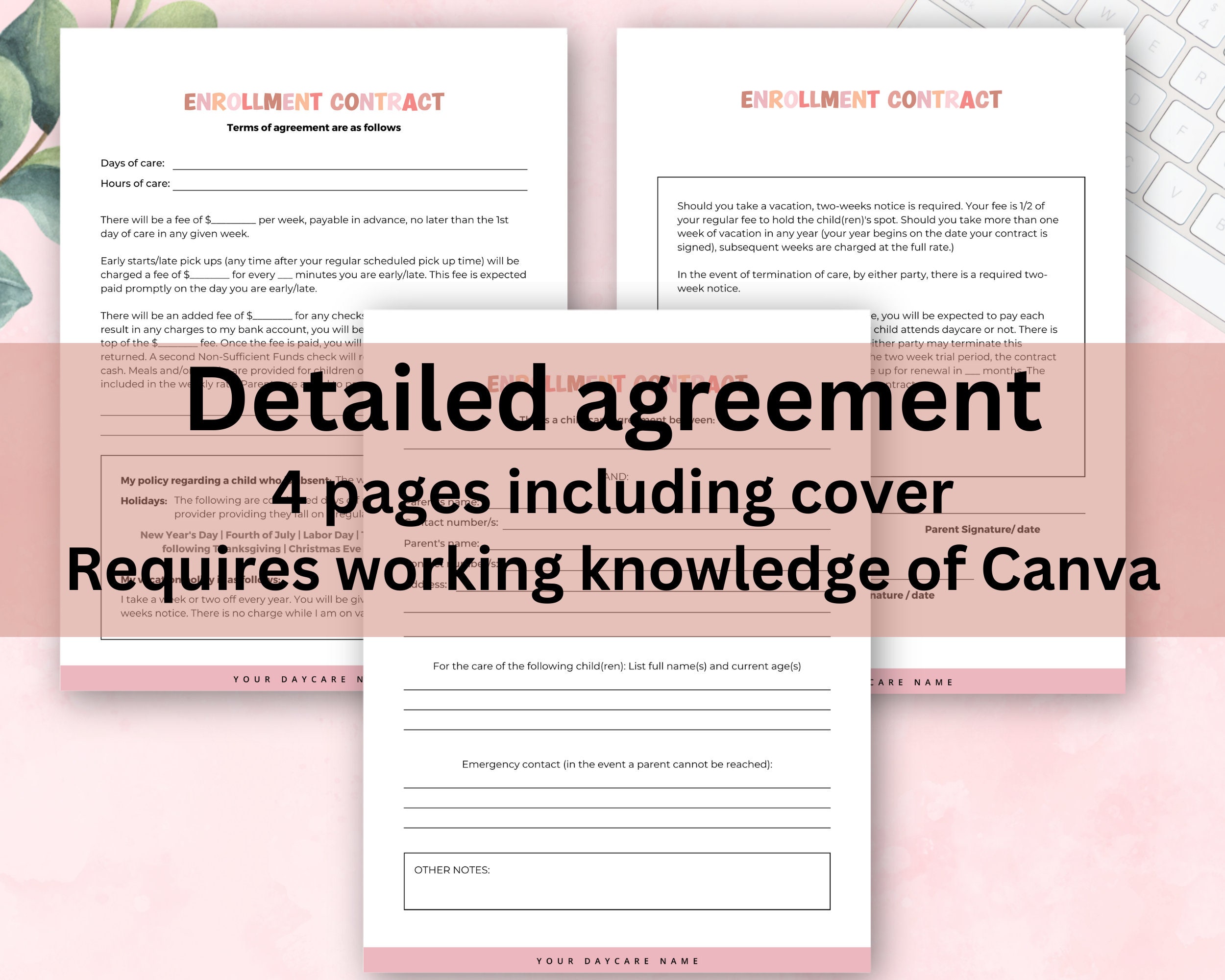 Daycare Contract Form, Child Care Contract, Home Daycare Contract ...