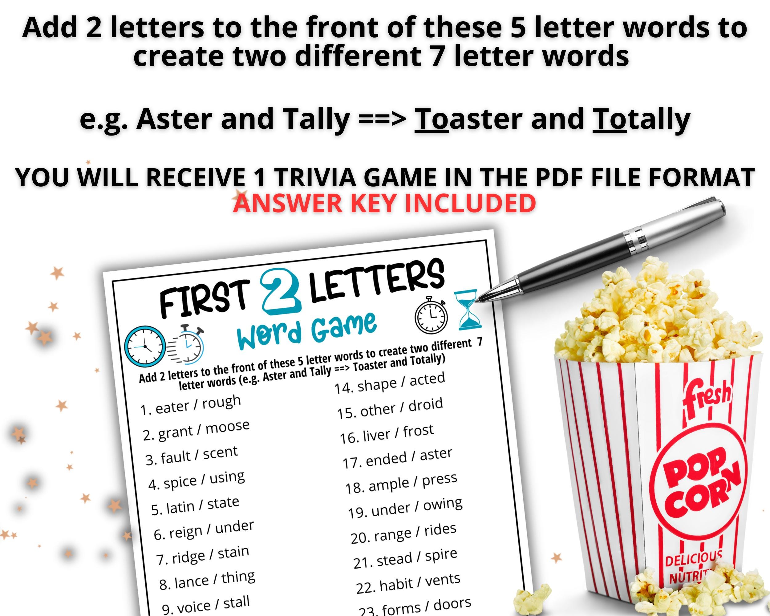 Pop Culture Trivia Game,first 2 Letters Word Quiz,printable Game for ...