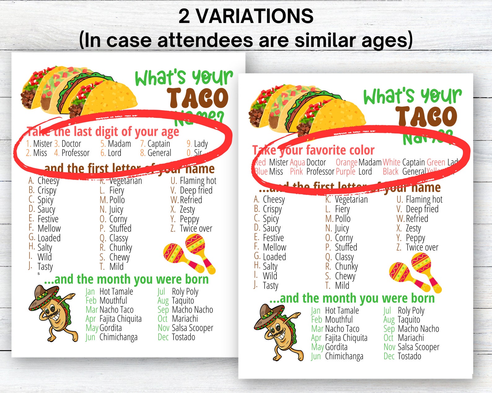 What's Your Taco Name Game WITH NAMETAGS & SIGN, Taco Party Game ...