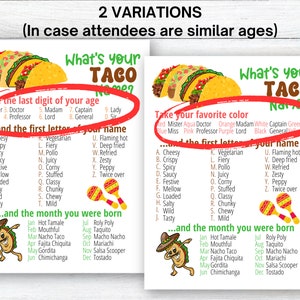 What's Your Taco Name Game WITH NAMETAGS & SIGN, Taco Party Game ...
