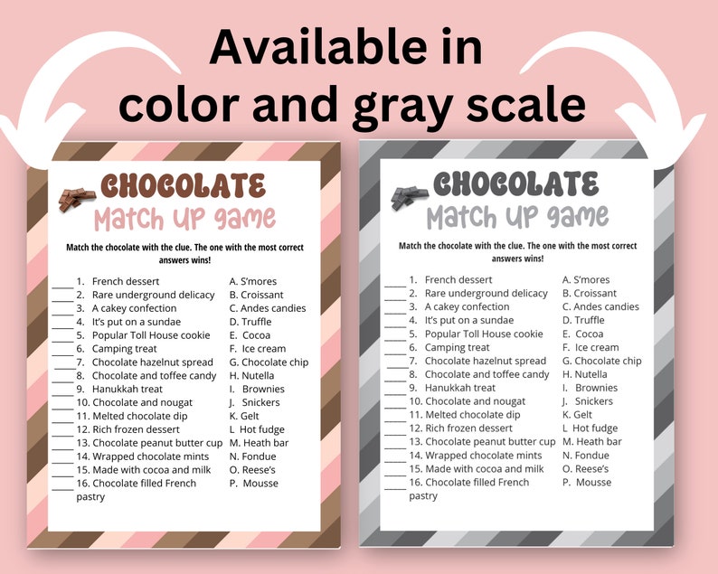 Chocolate Match Game, Chocolate Party Quiz Game, Sleepover Game, Family ...