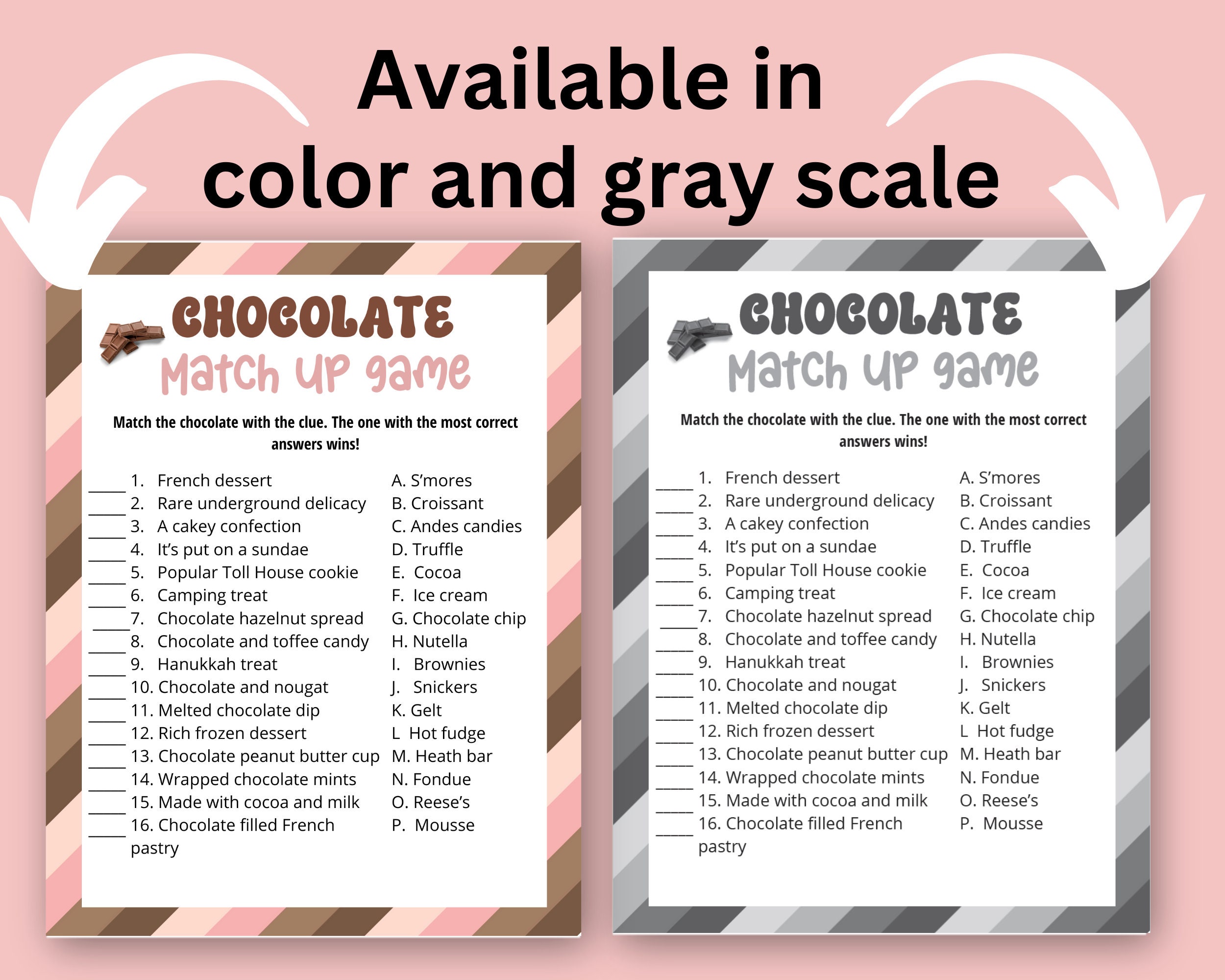 Chocolate Match Game, Chocolate Party Quiz Game, Sleepover Game, Family ...