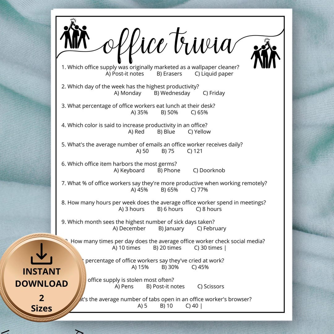 Office Trivia Team Building Games, Coworker Activity,happy Hour Office ...