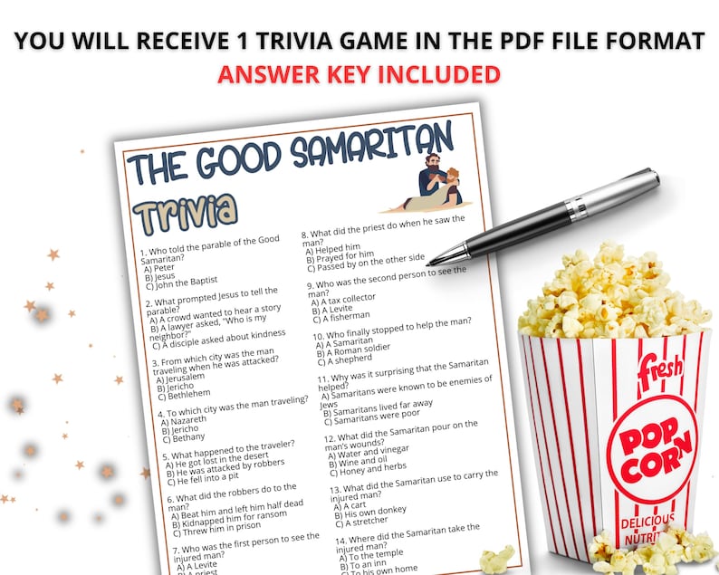 The Good Samaritan Trivia Game for Kids, Sunday School Bible Games,new ...