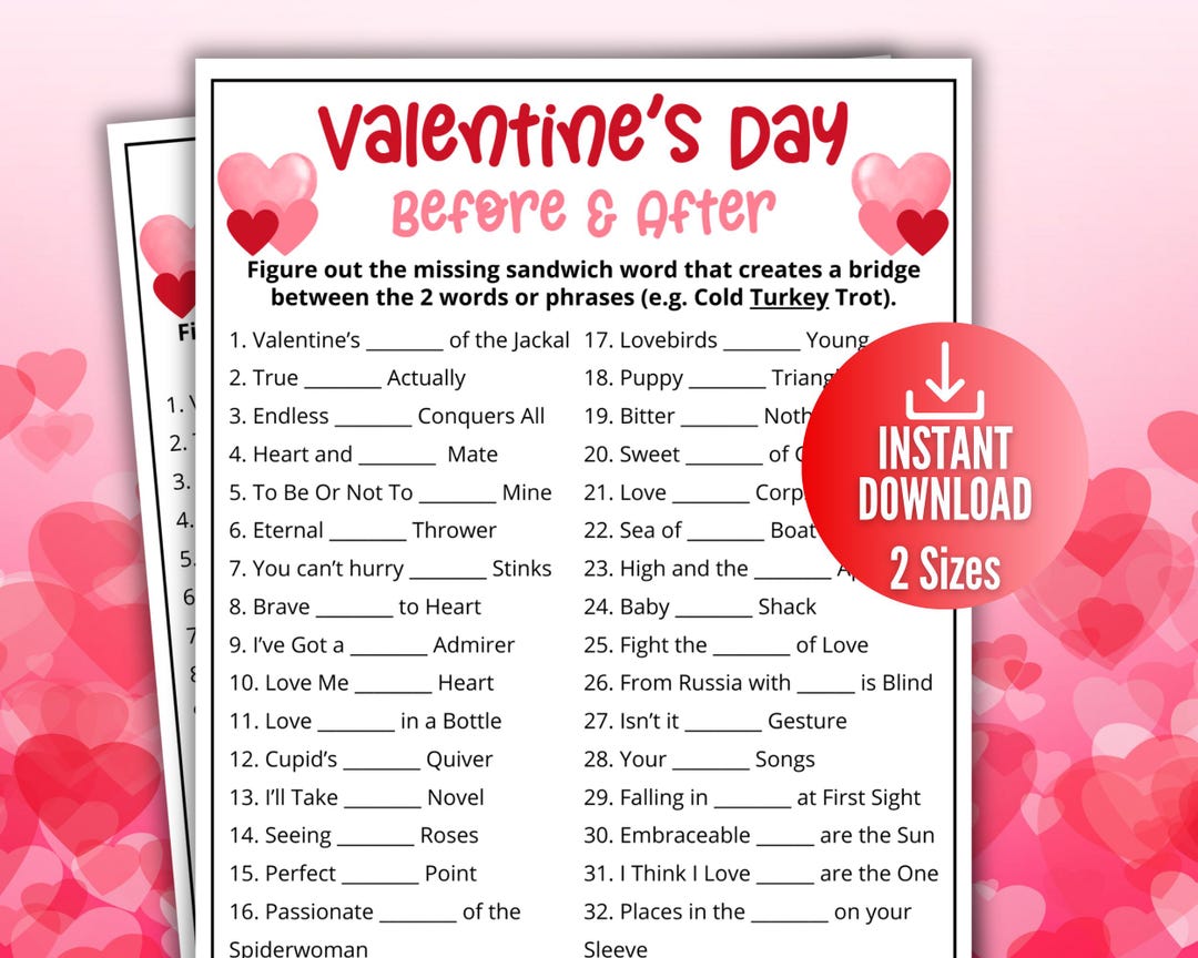 Valentine's Day Before & After Trivia Game, Fill in the Blank ...