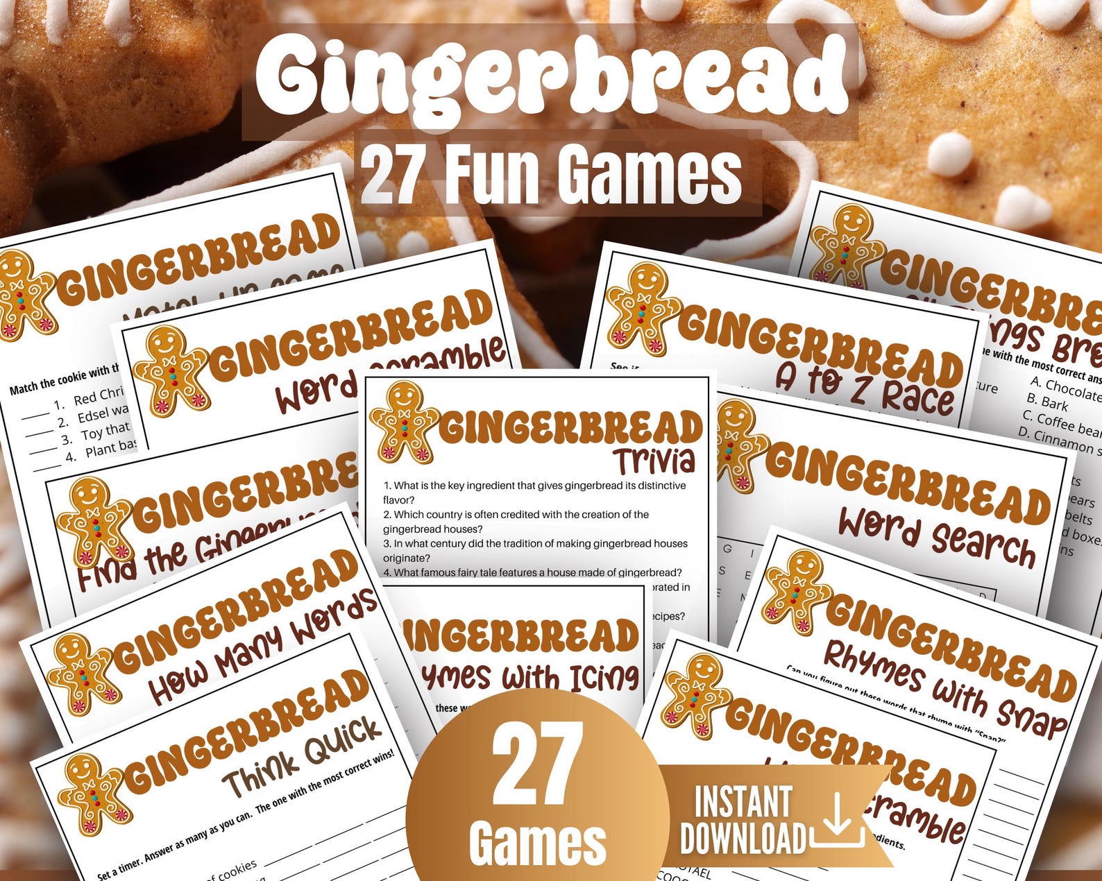 Gingerbread Game Bundle,27 Games,christmas Games,friendsmas Printable ...