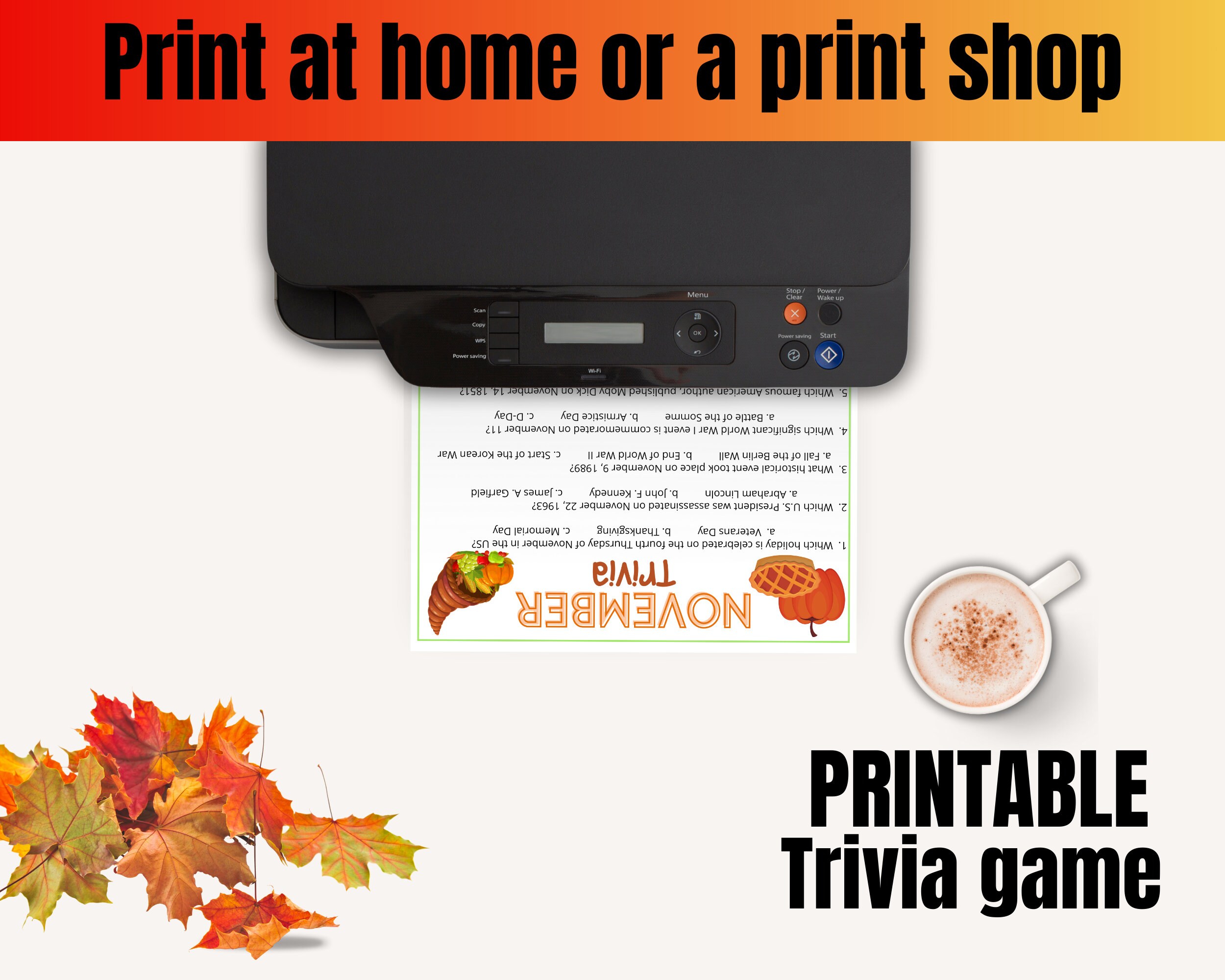 November Trivia Game, Fall Season Game, Autumn Party Game, Monthly Fall ...